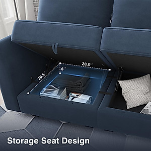 HONBAY Velvet Modular Sofa Couch with Chaise Oversized U Shaped Sectional Sofa Reversible Modular Sofa Bed with Storage Seats, Dark Blue