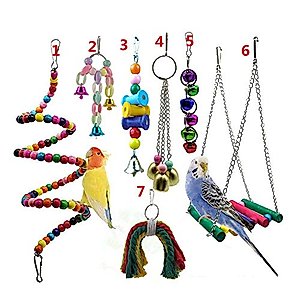 Gizhome Parrot Toys for Birds, 7 Packs Bird Swing Chewing Hanging Perches with Bells Toys Suitable for Small Parakeets, Cockatiel, Conures,Finches,Budgie,Macaws, Parrots and Other Love Birds