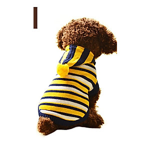 FBELLA Pet Ring, Pet Dog Clothes, Autumn and Winter Clothes, Striped Half Body, Hooded Knitted Sweater, Cat Sweater,Yellow Blue,XS