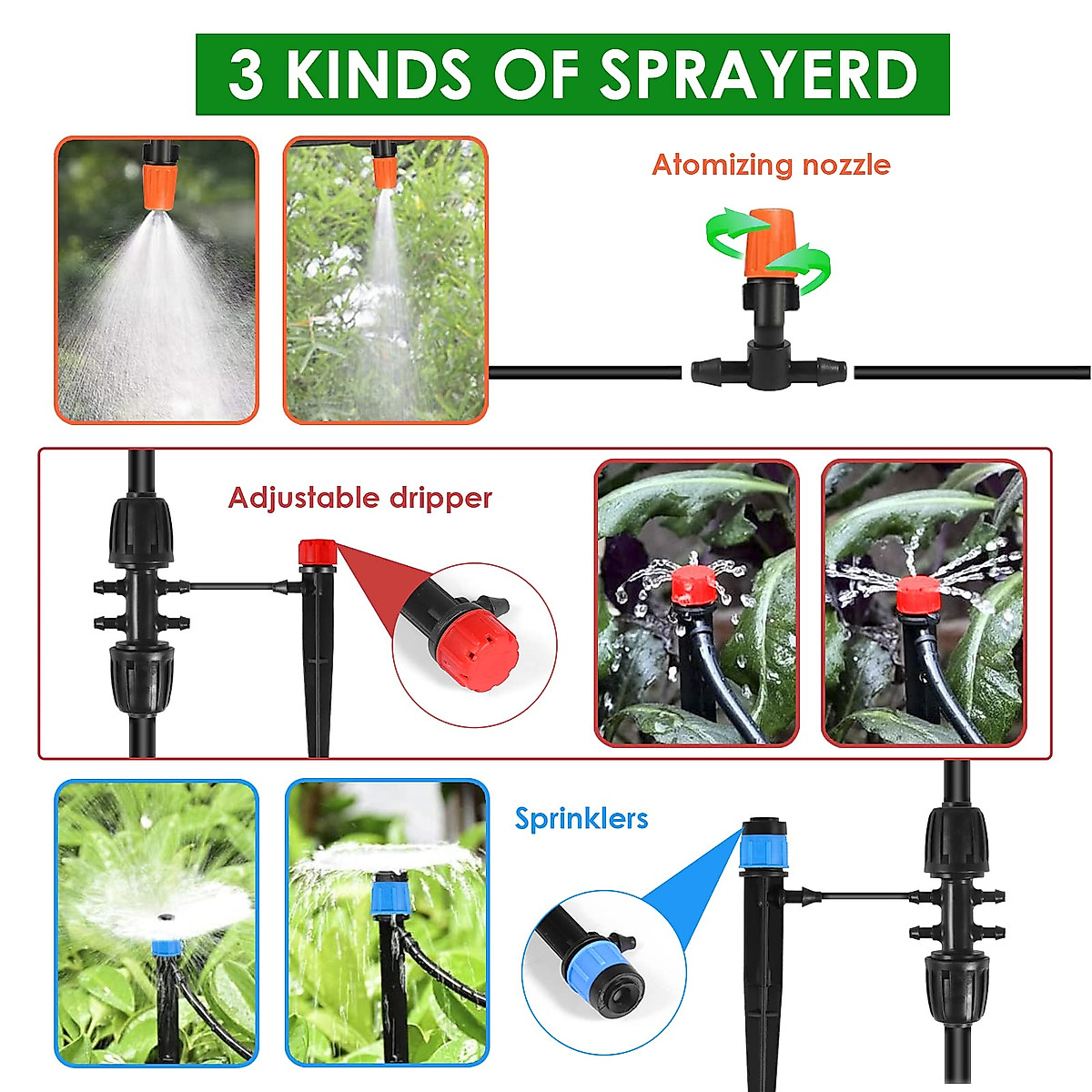 HAYIFTY Drip Irrigation Kit, 140 Feet Garden Irrigation System with Adjustable Nozzle Sprinkler Sprayer&Dripper Patio Plant Watering Kit M BLACK