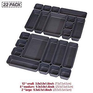 Set of 22 Interlocking Desk Drawer Organizer Tray Dividers Plastic Shallow Narrow Drawers Organizers Separators and Storage Bins Container for Kitchen Bathroom Makeup Office Vanity Bedroom Dresser