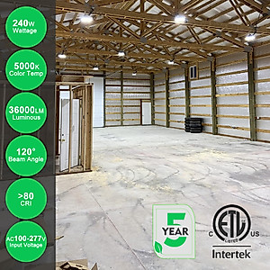 Revibeit Upgrade 240W LED High Bay Light 5000K AC100-277V High Bay LED Lights ETL Listed Commercial Bay Lighting for Warehouse-4Pack 𝟓𝐘𝐫𝐬 𝐖𝐚𝐫𝐫𝐚𝐧𝐭𝐲