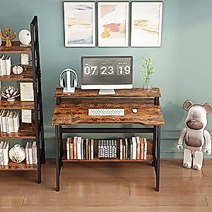 YQ JENMW Small Computer Desk for Small Spaces - 33.5" Inch Modern Writing Table with Monitor Storage Shelf for Home Office and Study, Compact Laptop Desk in Simple and Sleek Style