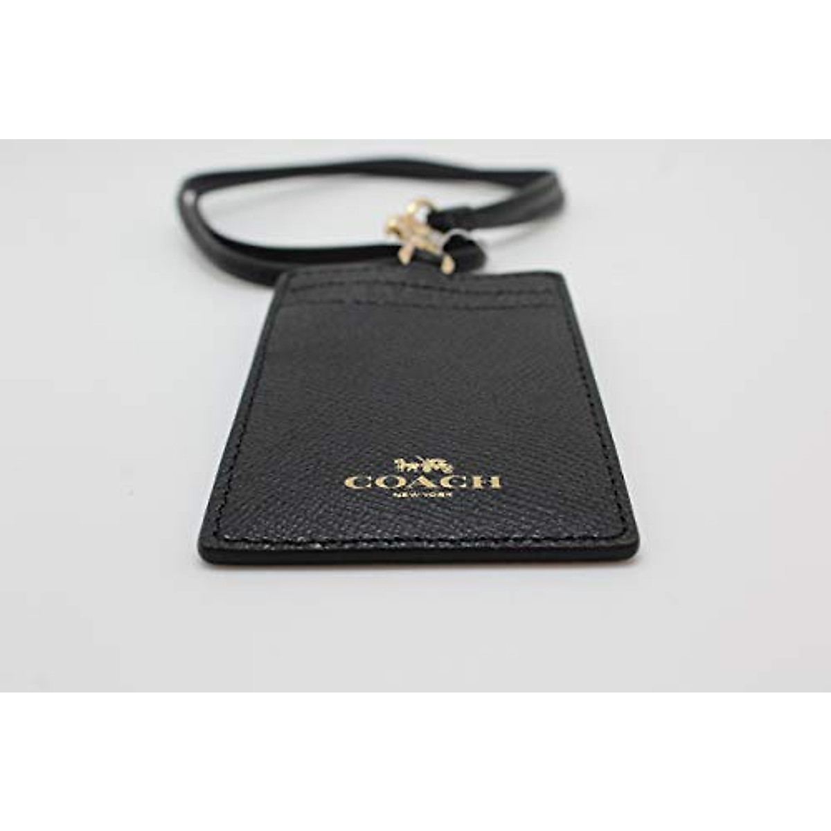 Coach ID Lanyard Badge Holder In Crossgrain Leather (Black/Gold)