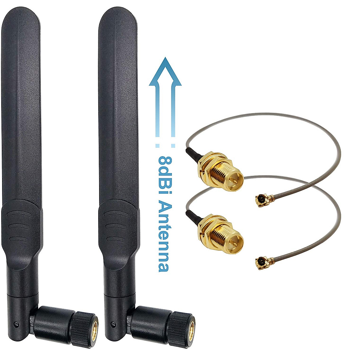 8dBi RP-SMA Male WiFi Antenna + 20cm U.FL to RPSMA Female Extension Cable for Mini PCIe Slot