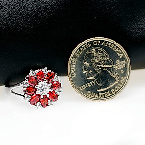 Uloveido Oval Red Stone Flower Rings Women Wedding Party Statement CZ Cocktails White Gold Plated Classic Fashion Ring (size 8) J676