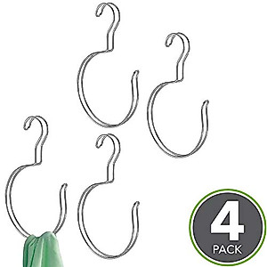 mDesign Closet Hanger Organizer Large Accessory Metal Loop Hooks for Ties, Belts, Scarves, Shawls, Pashminas - 4 Pack - Chrome