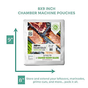 Chamber Machine Pouches, Pre-Cut Chamber Vacuum Sealer Bags, Heavy Duty Seal Pouch, BPA-Free Chamber Sealer, 8x9", Pack of 250 Vacuum Chamber Pouches, COLOR: CLEAR