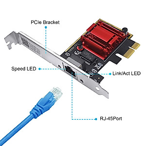 RTL8125B 2.5Gbps PCIe Ethernet Network Card | 2500/1000/100Mbps Multi-Gigabit NIC | RJ45 LAN Adapter with PXE Boot | Plug & Play for Windows/Linux/macOS