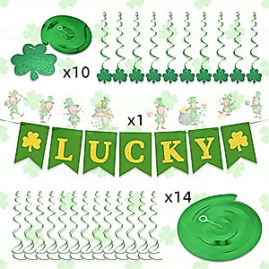 31 Pieces St. Patrick's Day Hanging Swirls Decorations - Green Lucky Banners Garland Hanging Clover Shamrock Swirls Irish Decor for Home Saint Patrick Party Supplies