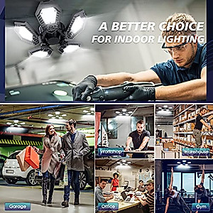 Motion Sensor Garage Light 150W Deformable Garage Ceiling Light Bulb 15000LM LED Garage Lights Motion Activated Garage Light with 5 Adjustable Panels for Garage Basement Attic Warehouse Workshop