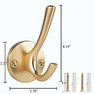 UgBaBa Coat Hooks, Heavy Duty Double Towel Robe Clothes Hooks for Hanging, Wall Hooks Holder for Bathroom Kitchen Closet Cabinet Door Garage Hotel, Wall Mounted,2 Pack (Black)