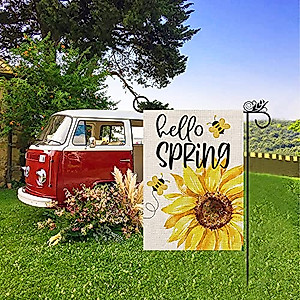 Spring Garden Flag Sunflower Bee Hello Spring Vertical Double Sided Yard Outdoor Decor 12.5x18 Inch