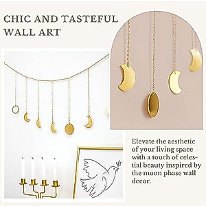 Mkono Moon Phase Wall Hanging Boho Aesthetic Room Decor Metal Moons Garland Hanging Art Bohemian Home Decoration for Girls Room Nursery Bedroom Livingroom Dorm, Ideal Gift, Gold, 50"