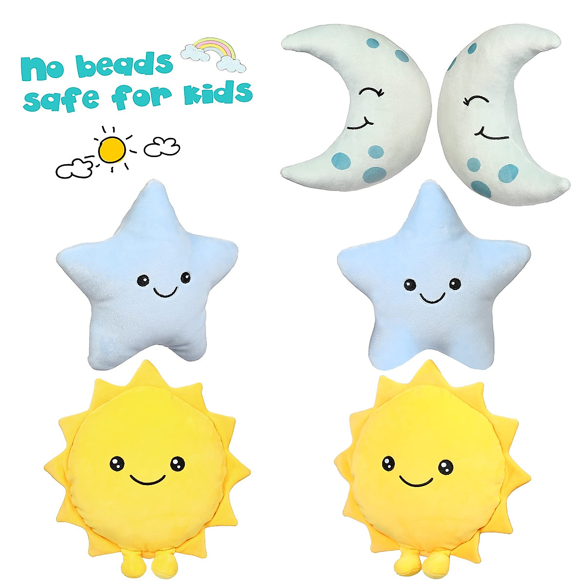 BenBen Sun Plush Toy 12 inch, Set of 3, 7 inch Stuffed Star and Moon, Cute Plushies Gift, Kids Bedroom Decorative Toy, Easter Basket Stuffers, Fun Plush Pillow for Home Décor