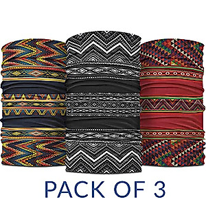 Yes We Vibe Neck Gaiter Face Mask + Bandana Headband + Buff (3 Pack) - Colorful & Vibrant Design - For Men and Women