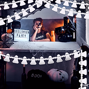 KatchOn, Long Halloween Ghost Garland - 10 Feet, No DIY Need | White Halloween Ghost Banner Garland for Halloween Party Decorations Indoor | Halloween Paper Ghost Garland for Ghost Halloween Decor