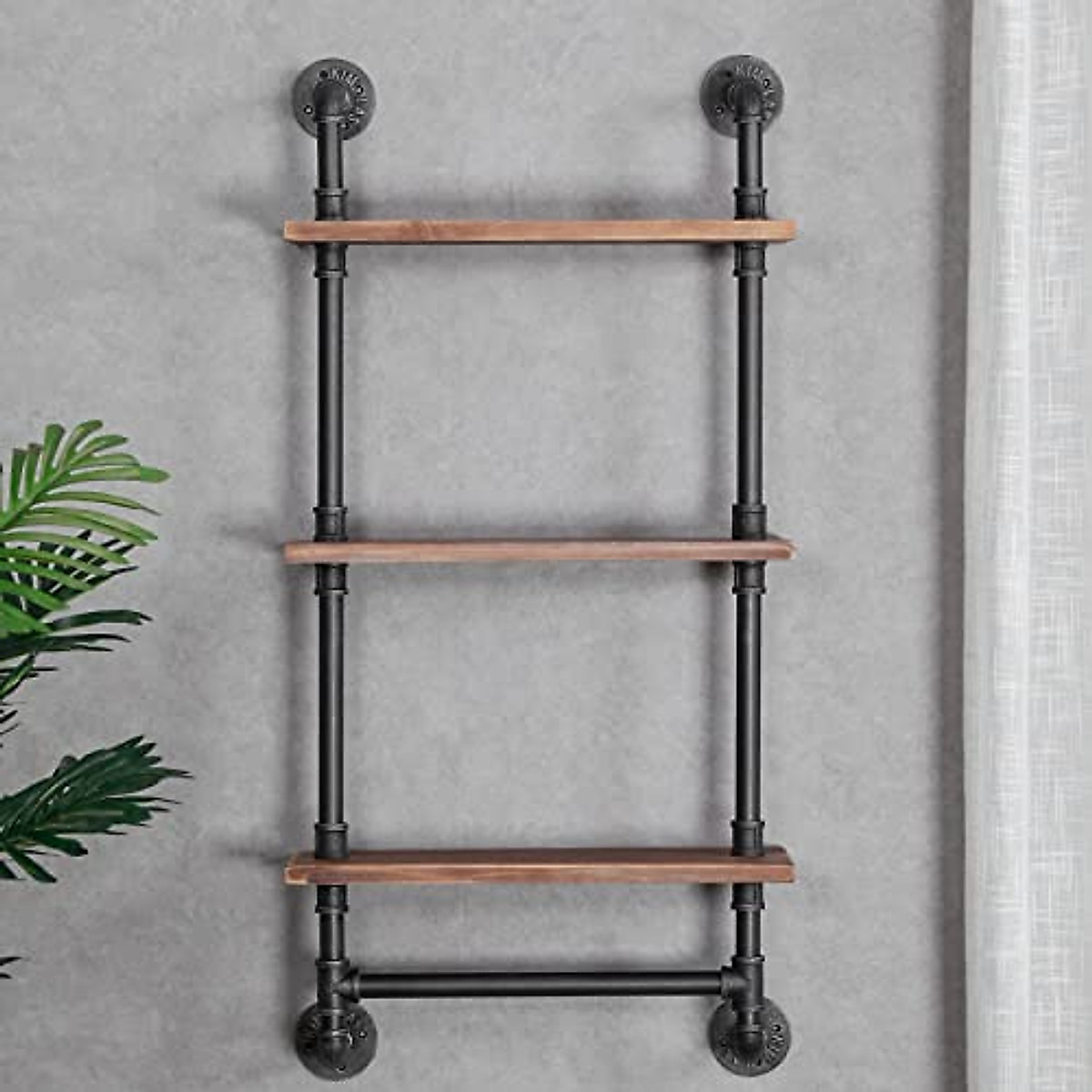 RZGY Industrial Pipe Bathroom Shelves Decor Wall Mounted 3 Tiered, Rustic Pipe Shelving Wood Shelf with Towel Bar, Pipe Shelving Floating Shelves Towel Holder, Retro Black