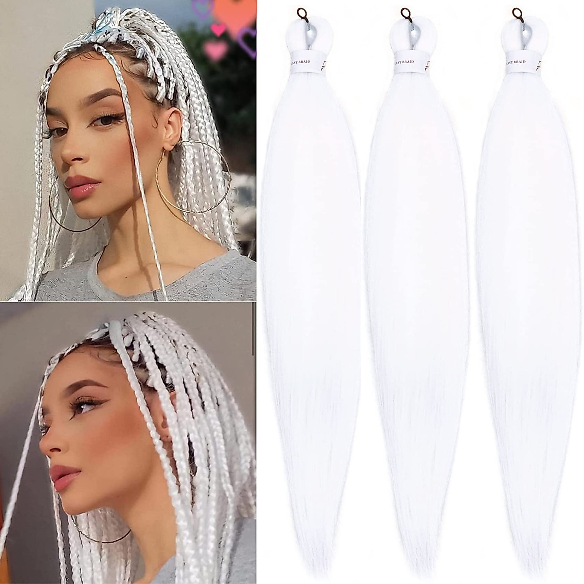 Leticia White Braiding Hair Pre stretched Kanekalon prestretched Braiding Hair Ez Braid Hypoallergenic Synthetic Box Braiding Hair Extensions 26 Inch