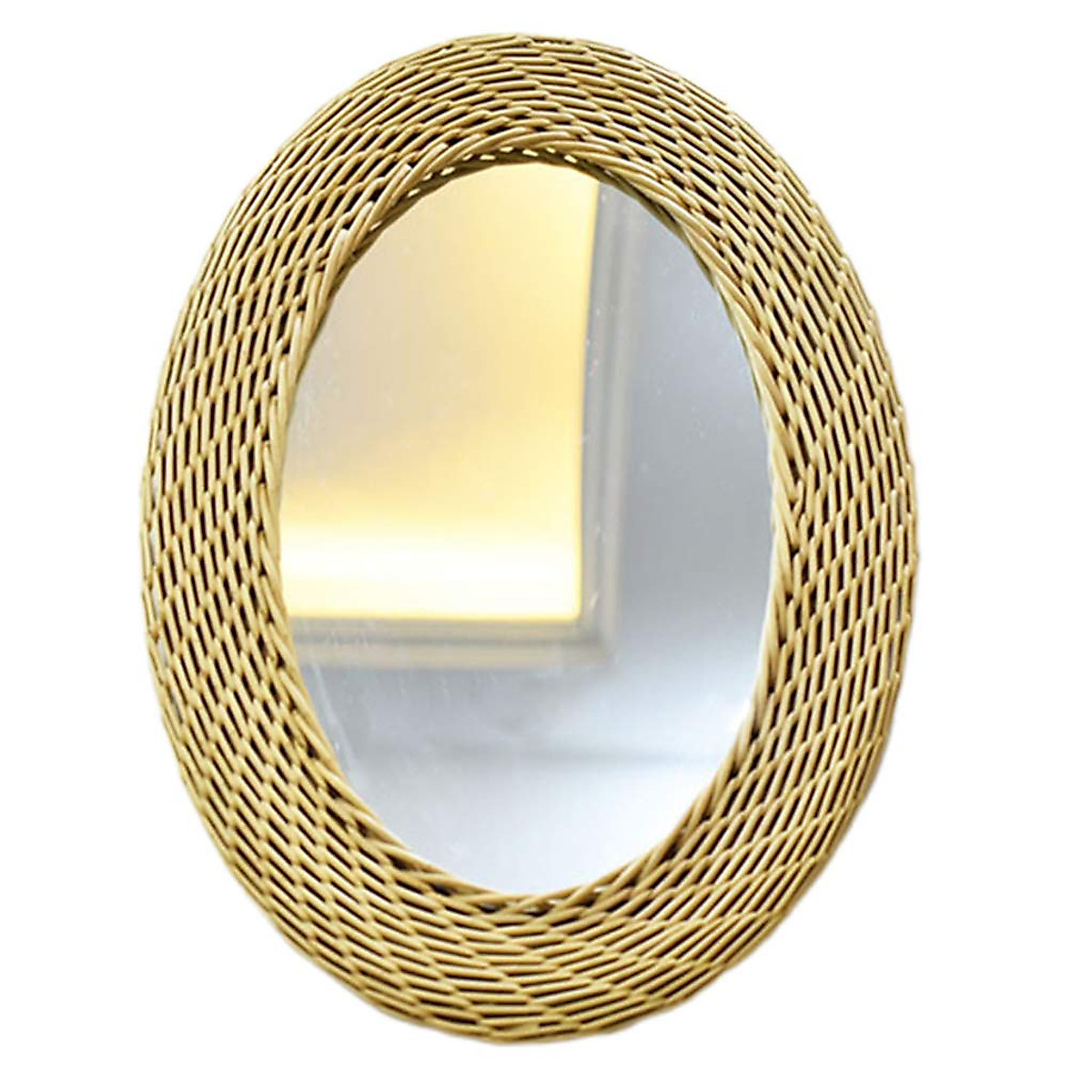 Kingjinglo Rattan Hanging Wall Mirror Innovative Art Decor Oval Dressing Makeup Mirrors