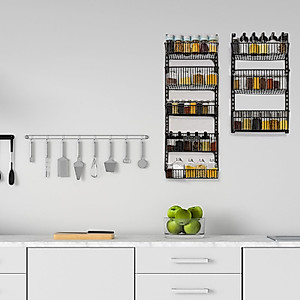 Shengsite 8-Tier Over the Door Pantry Organizer, Heavy-Duty Metal Pantry Door Organizer with 4 Long and 4 Short Baskets, Dual-use Hanging or Wall Mount Spice Rack Organizer, Black