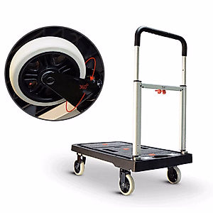 JF-XUAN Cart Hand Truck Thick Folding Flatbed Truck Purchase Trolley Silent Small Trailer Warehouse Distribution Load 150Kg Push Truck