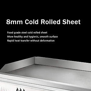 Commercial Gas Griddle, Countertop Flat Top Griddle Stainless Steel Grill, Teppanyaki Fry Pan with Adjustable Temperature, Kitchen LPG Gas Grill for Outdoor Catering