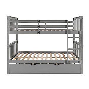 Harper & Bright Designs Full Over Full Bunk Bed with Trundle, Solid Wood Bunk Bed with Ladder for Bedroom, Guest Room Furniture – Gray