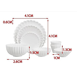 8Pcs/Set 1:6 Miniature Dollhouse Tableware Mini Plates Bowl Cup Set Dollhouse Chrysanthemum Bowl Dish Plate Set Mini Kitchenware for Barbies Doll Food Kitchen Accessories Toy