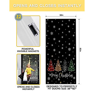 OComster Black Christmas Tree Magnetic Screen Door, Xmas Tree Winter Snowflake Hands Free Screen Mesh Size 38" x 83", Reinforce Heavy Duty Mesh Screen Doors for Patio/Front/Sliding Door
