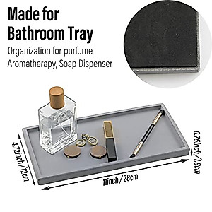 FREELOVE Concrete Decorative Tray, Makeup Organizer Perfume Soap Dispenser Organization for Dresser Vanity Bathroom Counter Coffee Table Desk Toilet Tank Home Decor, Grey, Rectangle 5.3''X11''