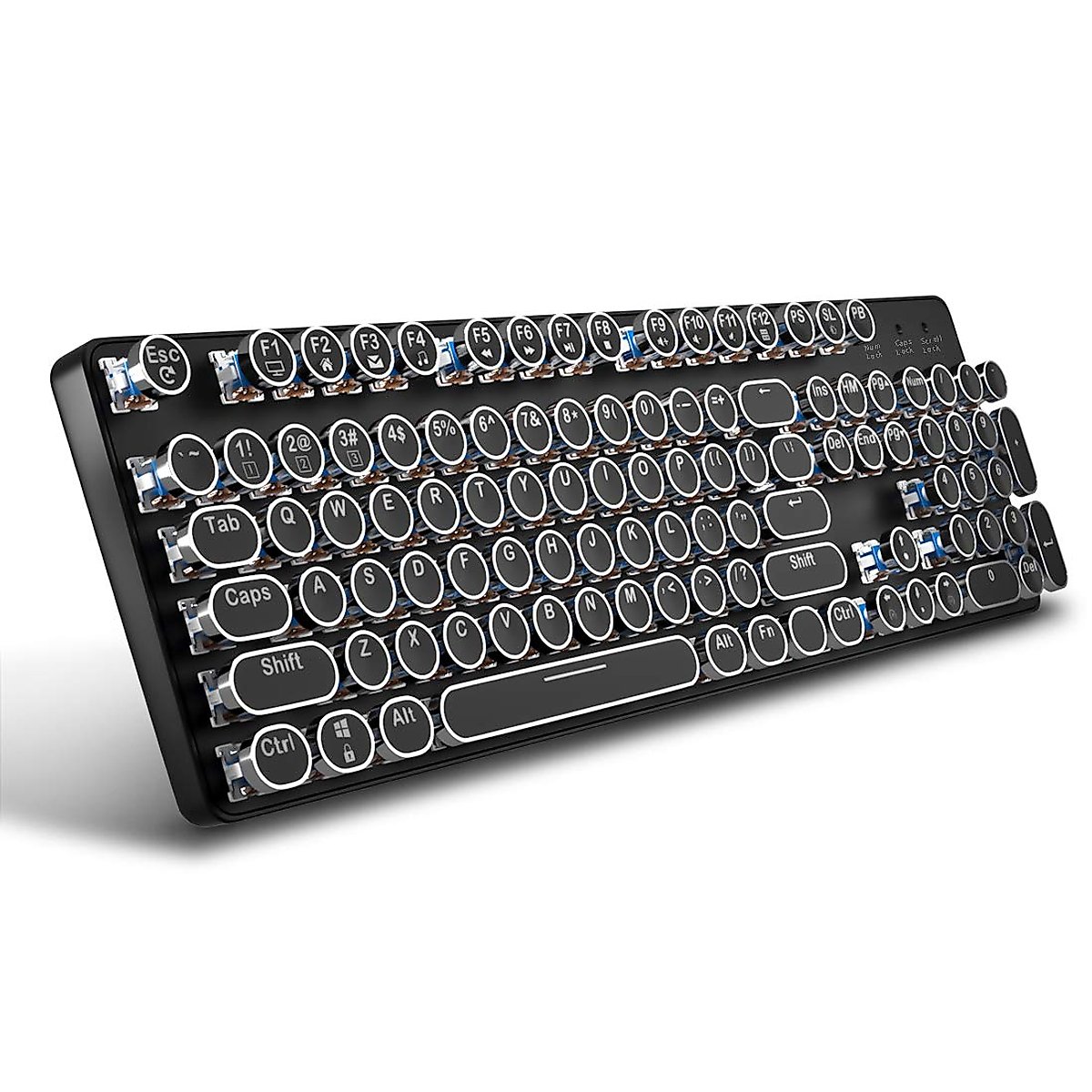 PC Gaming Mechanical Keyboard with LED White Backlit Light, 104 Keys Anti-Ghosting, Blue Switch Typing Key Caps and USB Connection for Computer