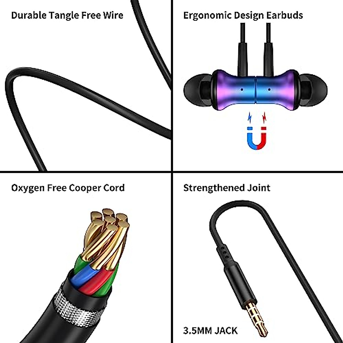 3.5mm Jack Earbuds Dazzle Magnetic Wired Earphone for Moto G Stylus Pure Power in-Ear Headphone Noise Canceling HiFi Stereo Corded Headset for Samsung Galaxy A14 A13 A03 Core A03s S10 S10e PurpleBlue