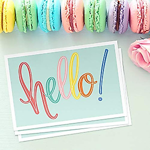 Sweetzer & Orange Hello Postcards Pack (60 Post Cards) 4x6 Postcards for Kids and Adults. 300gsm Note Cards. Blank Hello Greeting Cards, Mint Green Hello Cards