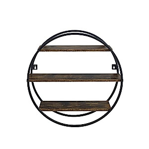 MUSEHOMEINC Floating Shelves for Wall Decors with 3 Tier Decorative Geometric Circle Metal, Wooden Wall Mounted Shelves for Bedroom, Living Room Or Bathroom, Rustic Farmhouse Decor/Small Shelf