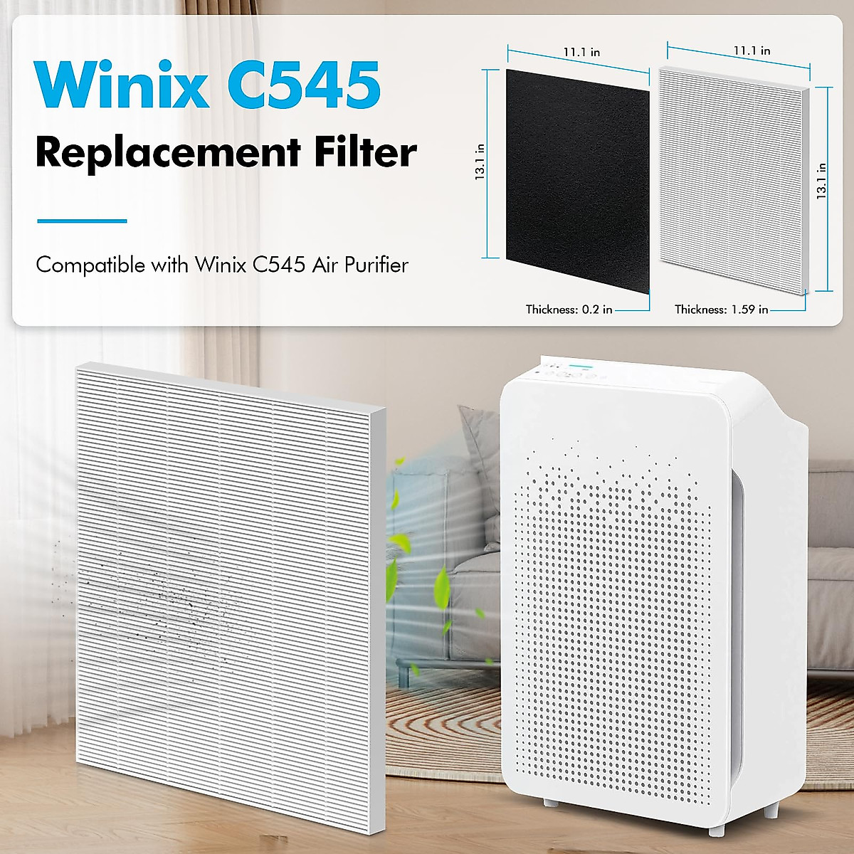 FFAC C545 HEPA Replacement Filter Compatible with Winix C545 Air Purifier, for Winix C545 Replacement Filter, Part# 1712-0096-00 and 2522-0058-00, 2 H13 True HEPA Filter & 8 Activated Carbon Filters
