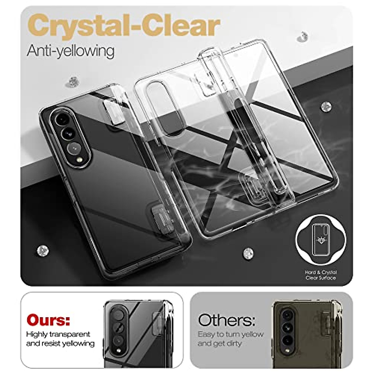 SURITCH for Samsung Galaxy Z Fold 3 Clear Case, [Hinge Protection with Pen Holder] Full Body Protection Bumper Shockproof Rugged Phone Cover with Built-in Screen Protector -(with Pen Holder)