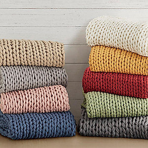 Madison Park Boho Throw Blanket, Soft Blanket Handmade Gift Home Decor, Lightweight & Breathable All Seasons Spring Chunky Knit Blanket, Knitted Throw for Couch, Bed Blanket, 50"x60" Blush