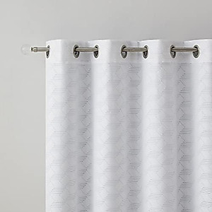 lefeng Set of 4 Curtain Panels Mix and Match GEO 100 Full Blackout Curtains & Geometric Woven Sheer for Bedroom Living Room, Thermal Insulated Energy Efficient Noise Reducing, 52 x 63 inch, White