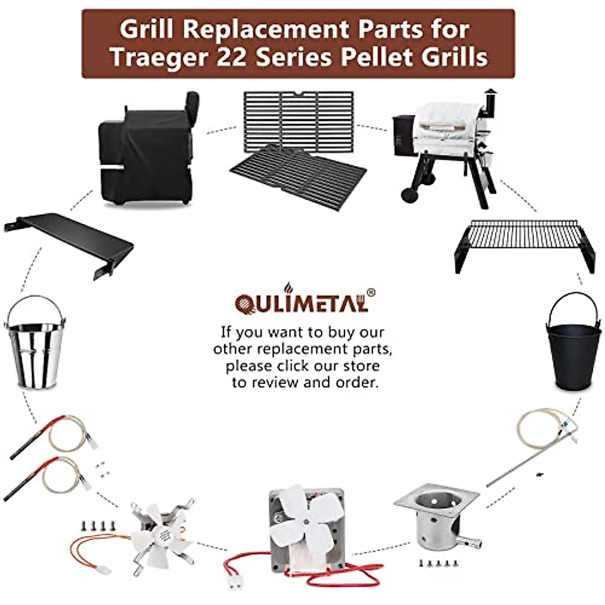 QuliMetal Gill Folding Front Shelf for Traeger Pro 22, Pro 575 and Ironwood 650 Series, Grill Accessories for Traeger Pellet Grills BAC362 Folding Shelf, 25 x 12 Inches