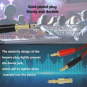 1/4 TS to Banana Plug Speaker Cable,6.35mm TS to Banana Plug Speaker Audio Cable,Gold-Plated 1/4 TS Male To Dual Banana Plugs OFC HiFi Speaker Wire For DJ Application, Mixer (5 Feet )-12AWG Cord