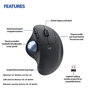 Vexko Bundle Logitech Ergo M575 Wireless Trackball Mouse (Graphite) Bluetooth, USB Mouse Travel Case Compatible with Logitech Ergo M575 (Black)