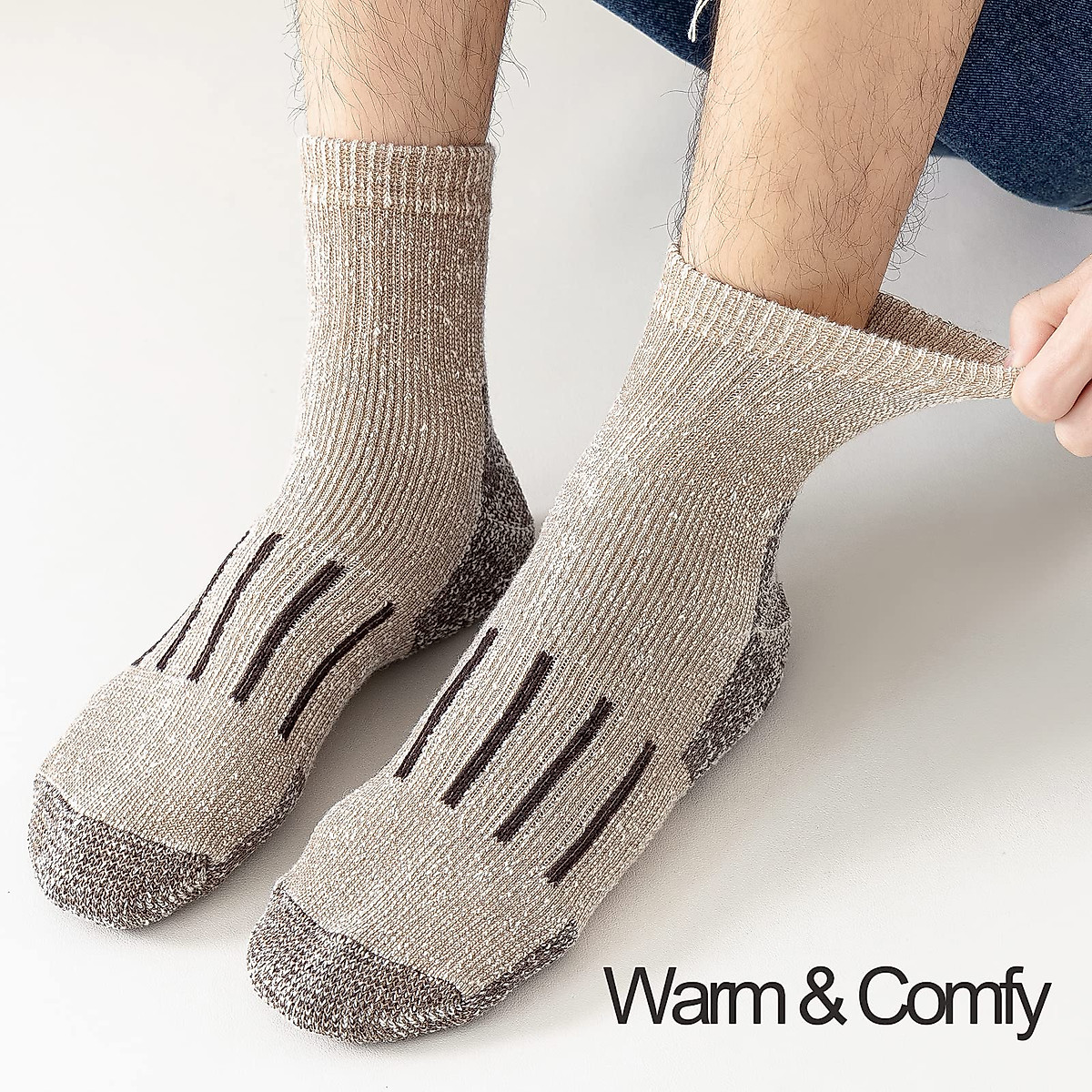 JORMATT Merino Wool Ankle Hiking Socks Men Outdoor Women Low Cut Camping Thermal Warm Cushioned Quarter Sock 2 Pairs, Mens Shoe Size 7-12