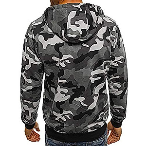 Mens Zipper Hooded Sweatshirts, Thenlian Mens Camouflage Zipper Pullover Long Sleeve Hooded Sweatshirt Tops Blouse(Gray, L)
