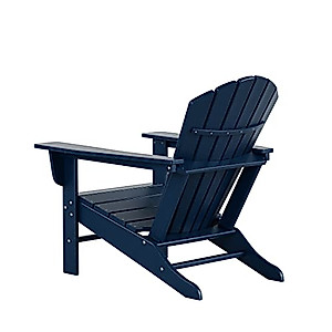 WO Outdoor Adirondack Chair w Side Table 3-PCS Set Loungers Seats Traditional Retro Outdoor Furniture Aesthetic for Beach, Balcony, Home, Backyard, Lawn, Patio, Pool, Deck, Garden (Navy Blue)