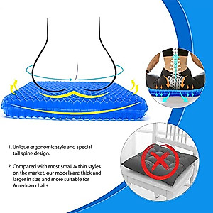 Extra Large Gel Seat Cushion, Office Seat Cushion for Long Sitting Breathable Egg Gel Cushion for Office Home Chairs, Cars, Long Trips – Back, Sciatica, Hip, Tailbone Pain Relief Cushion (Blue)