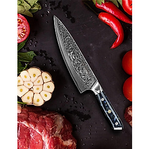 SANMUZUO Chef Knife - 8 inch - Xuan Series - VG10 Damascus Steel Kitchen Knife - Resin Handle (Starry Black)