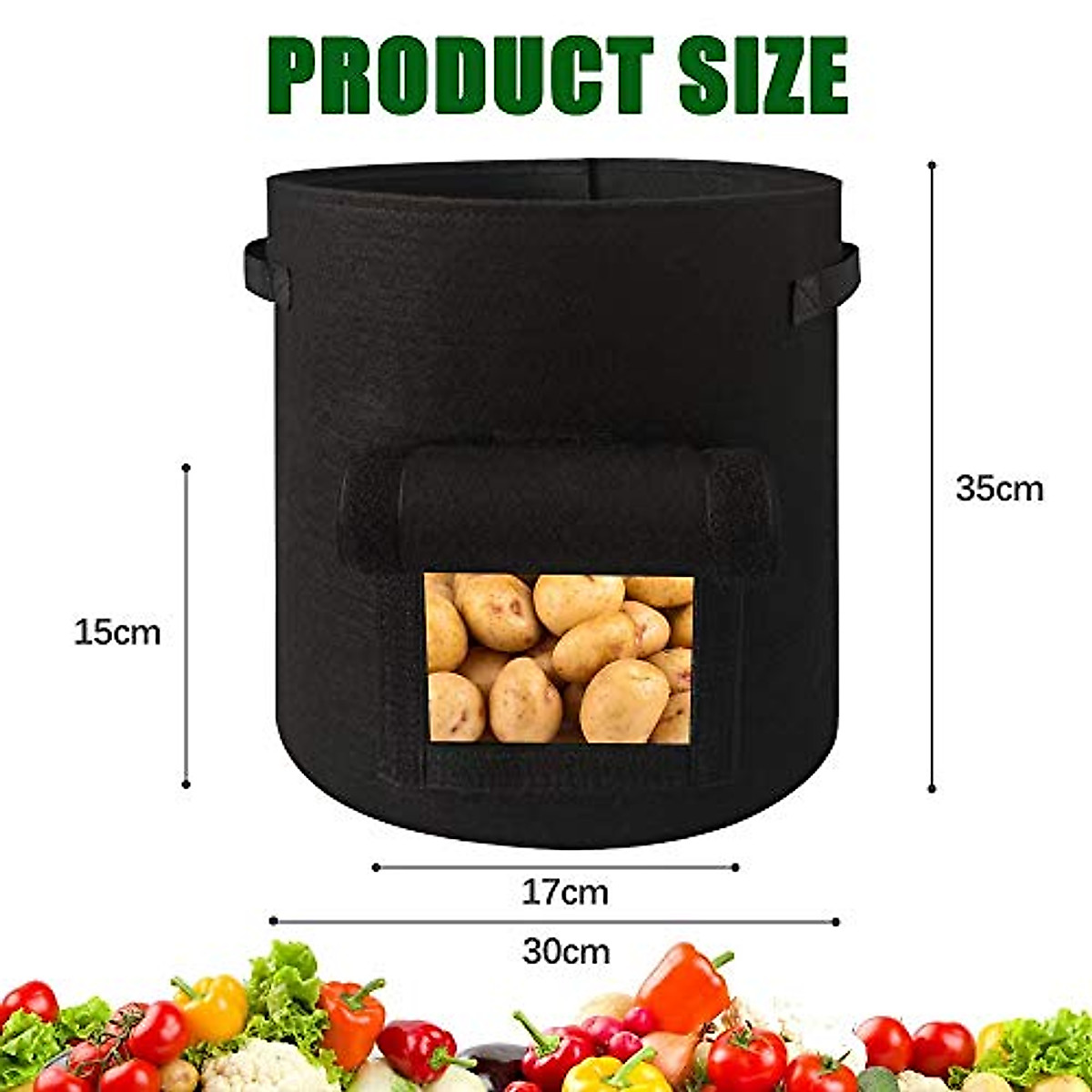 Dchant&Wiiiisen Potato Grow Bags 3 Pack 7 Gallon Plant Grow Bag with Window Flap Breathable Planting and Two Handles Thickened Non-Woven Fabric Gardening Plant Containers for Vegetables & Flowers