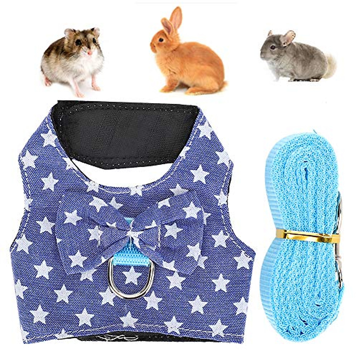 TOPINCN Rabbit Harness with Lead Set Cute Bow Tie Vest Harness Adjustable Pet Chest Walking Harness for Bunny Hamster Ferret and Small Animals(S)