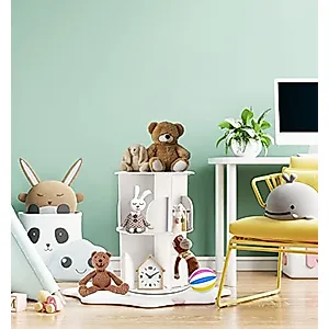 Rotating Bookshelf | Spinning Bookshelf | Small Bookshelf | 2 Tier Round Bookshelf | Plastic Bookshelf For Office Living or Kids Room | Revolving Bookcase | 360 Rotating Bookcase | White Bookshelf